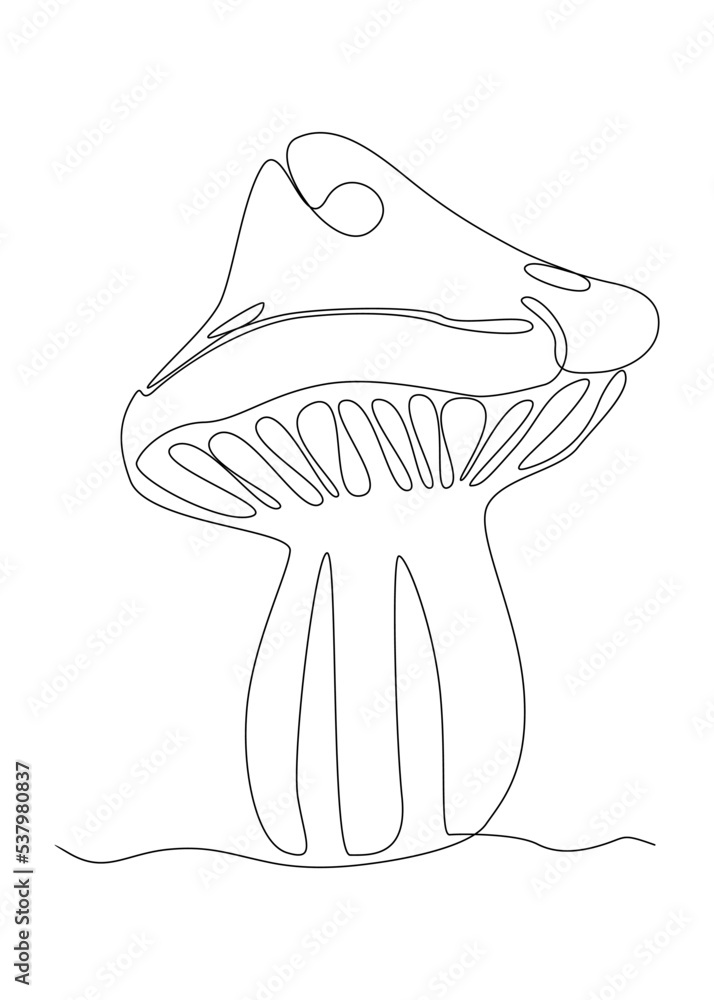 One continuous line drawing of mushroom. Thin Line Illustration vector ...