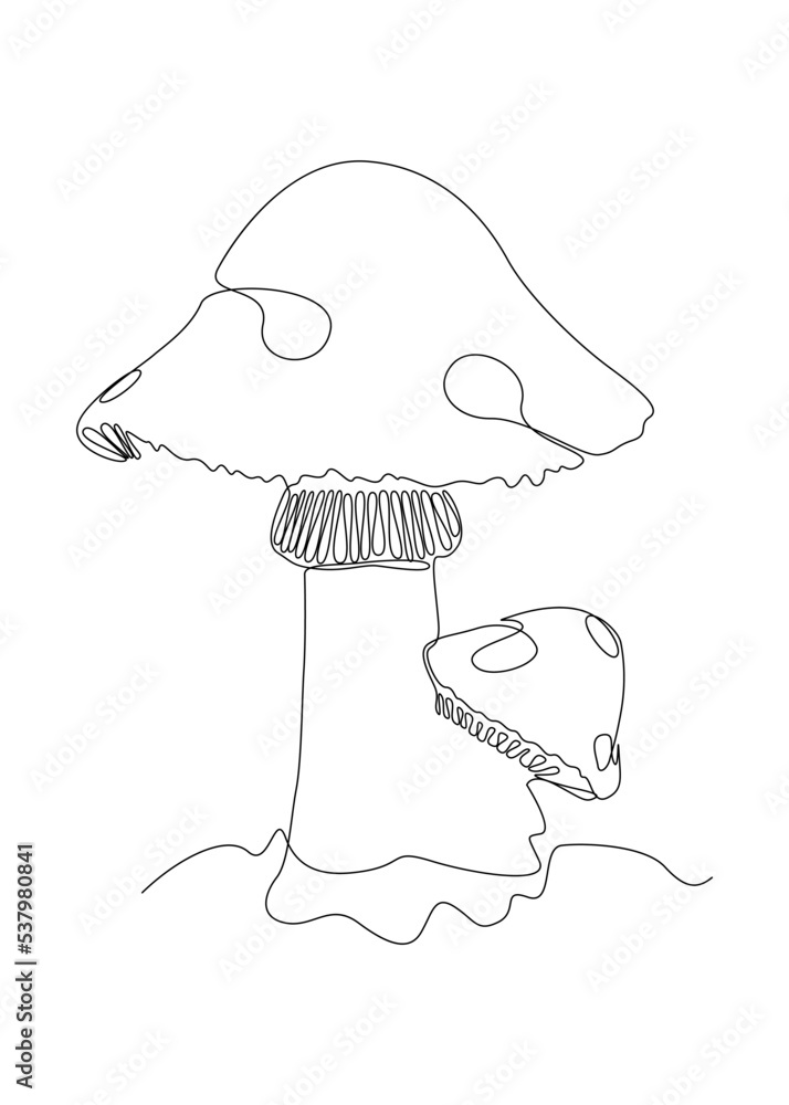 One continuous line drawing of mushroom. Thin Line Illustration vector ...