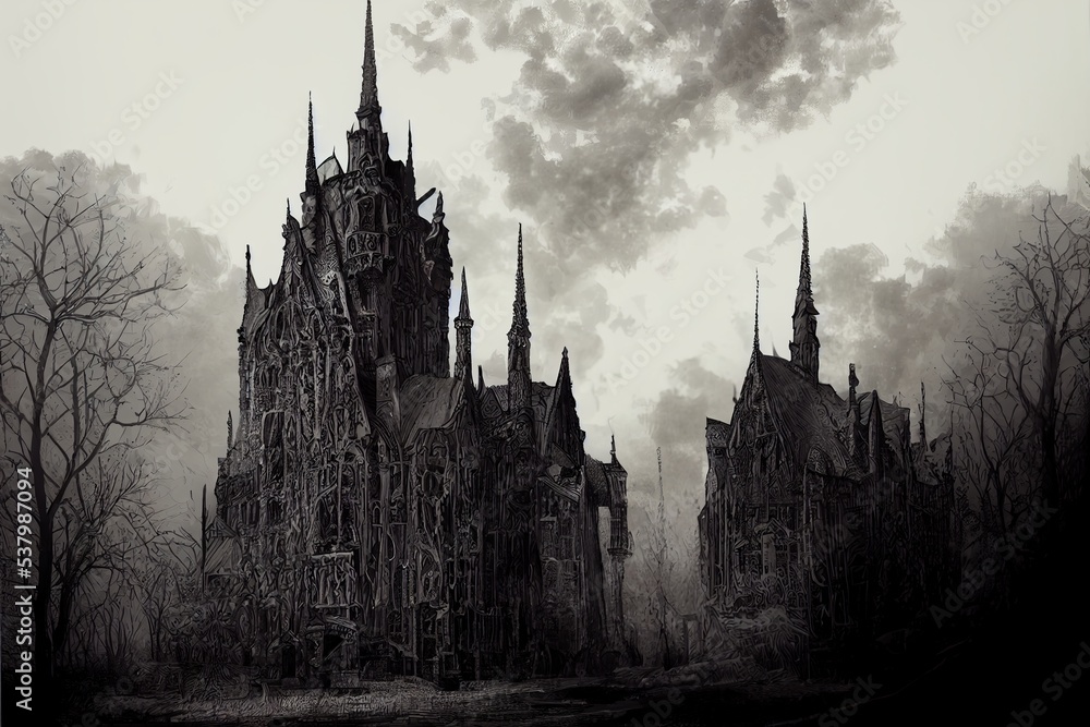 Gothic castle in dark environment Stock Illustration | Adobe Stock