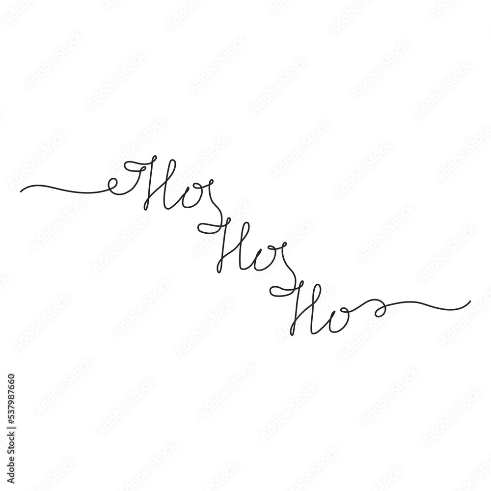 Continuous one line drawing of lettering Ho Ho Ho. Festive Christmas hand drawn text in linear ...