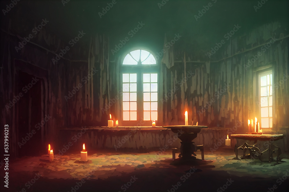 spooky, creepy interior. haunted house, halloween background, digital ...