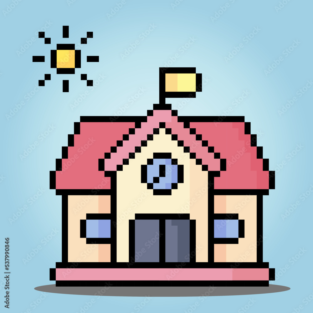 8-bit Pixel of school building icon in vector Illustration for game ...