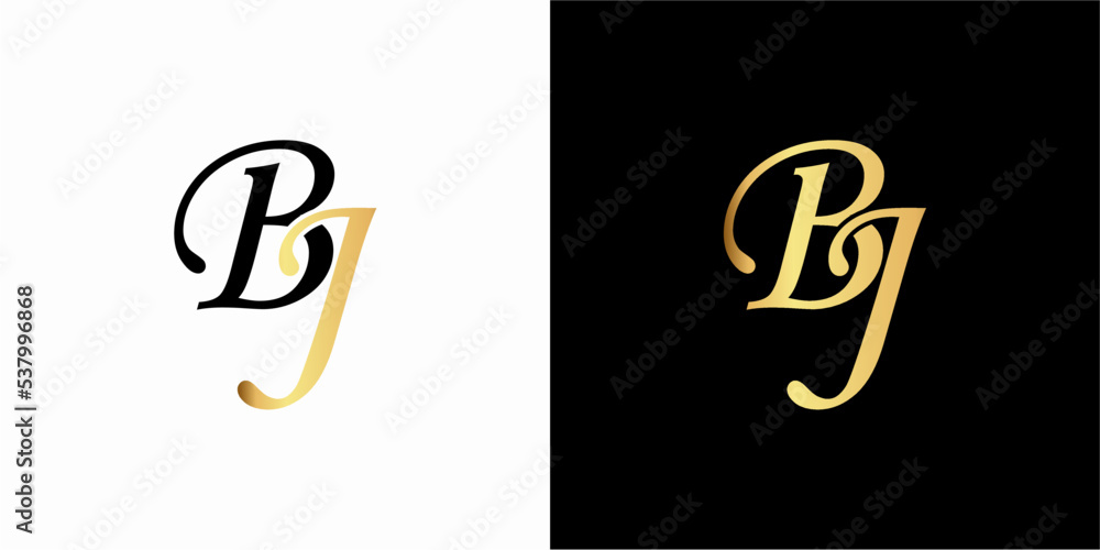 Initial letter BJ, elegant overlapping monogram logo, luxury gold color ...