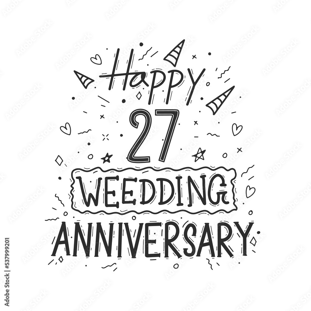 27 years anniversary celebration hand drawing typography design. Happy ...