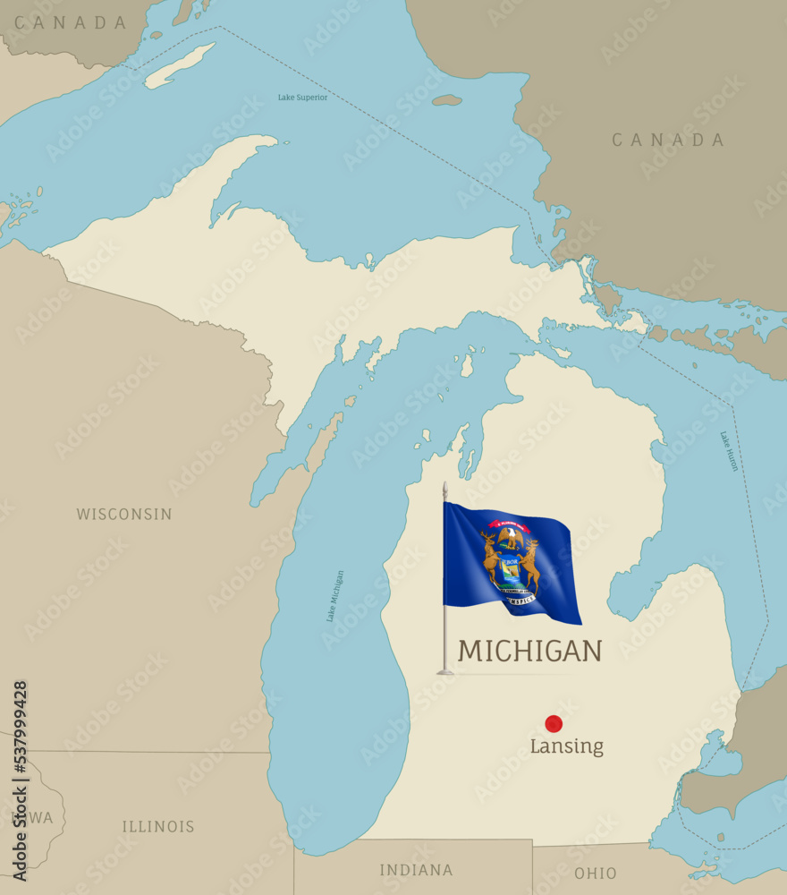 Fototapeta Map of Michigan USA federal state with waving flag. Highly ...