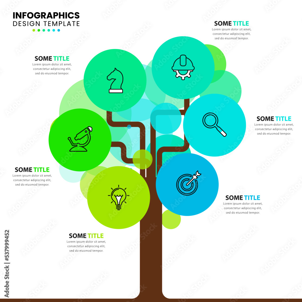 Infographic template. Tree with six circles and icons Stock Vector ...
