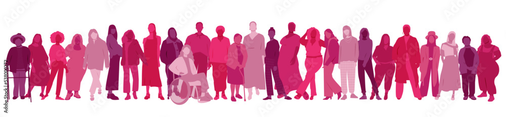 Women of different ethnicities stand side by side together. Flat vector ...