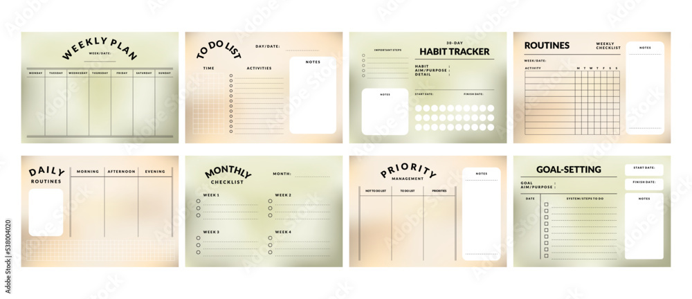 Printable Vector Notepad Template Collection with Daily Planner, Weekly ...
