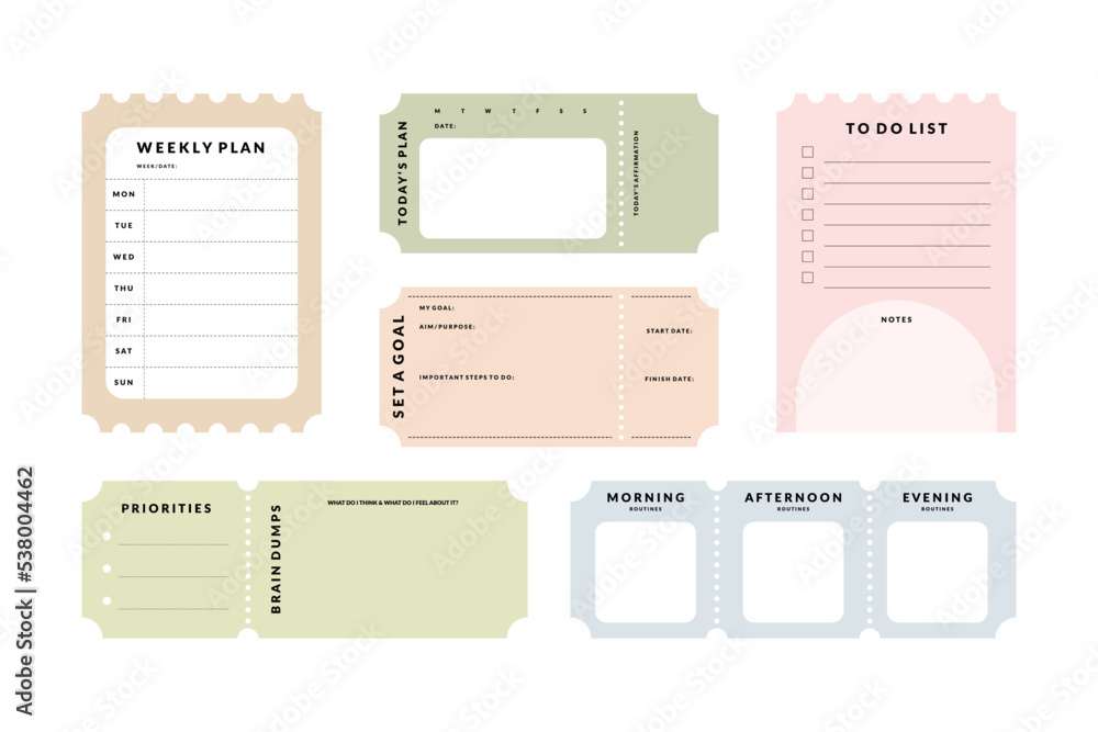 Printable Vector Notepad Template Collection with Daily Planner, Weekly ...