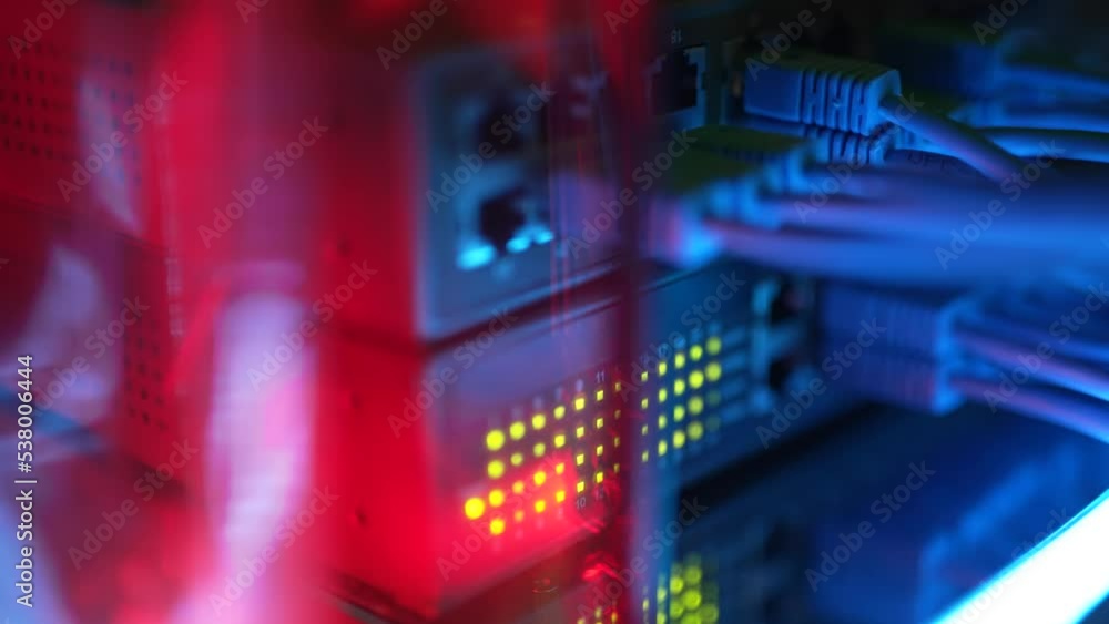 Super computer server racks in datacenter. Concept of big data storage ...