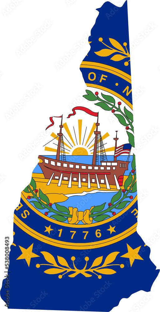 New Hampshire USA Map Flag. NH US Outline Boundary Border Shape State ...