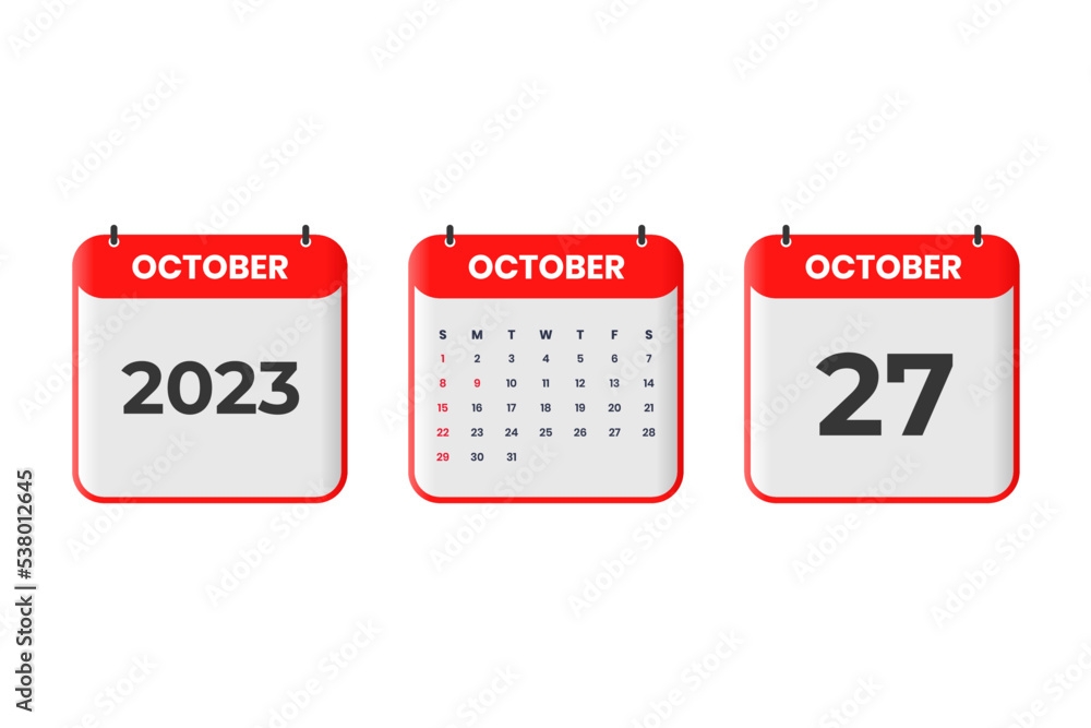 October 2023 Calendar Design 27th October 2023 Calendar Icon For