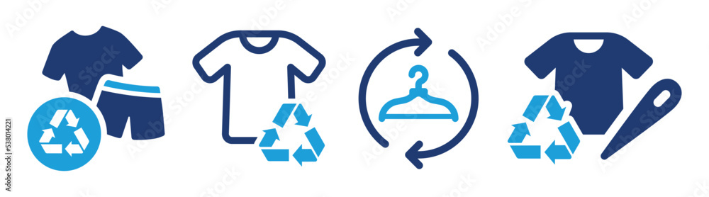 Vetor de Recycling clothes icon set. Recycle and sustainable fashion ...
