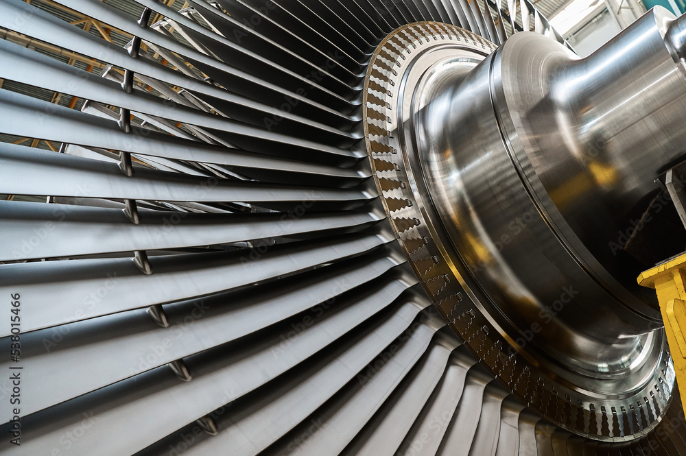 Modern rotor with long blades of powerful steam turbine Stock Photo ...