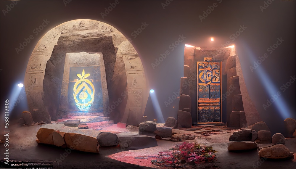 Ancient egypt magic portal with scarab symbol and mystic light inside ...