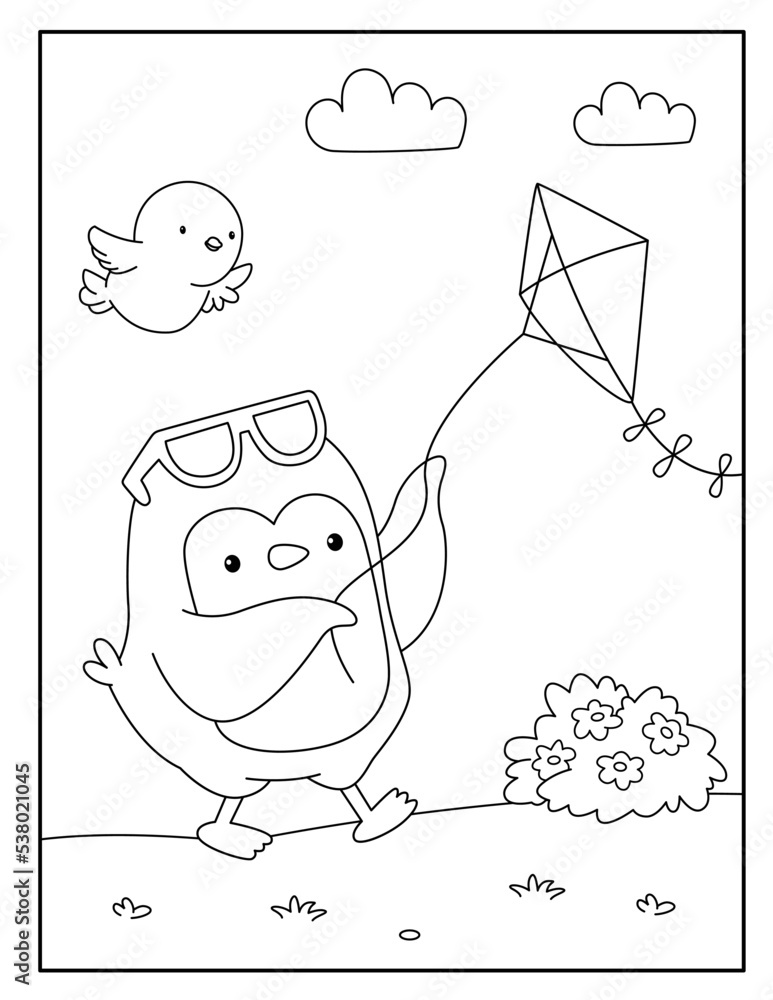 Cute penguin coloring page for kids Stock Vector | Adobe Stock