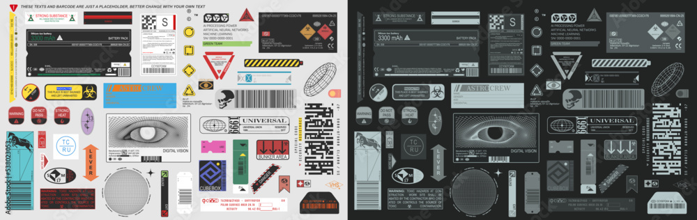 Industrial label, tag, warning sign vector collection with fully custom ...