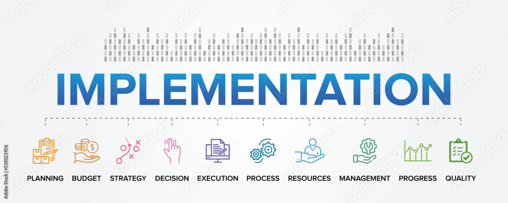 Implementation concept vector icons set infographic background. Ways To ...