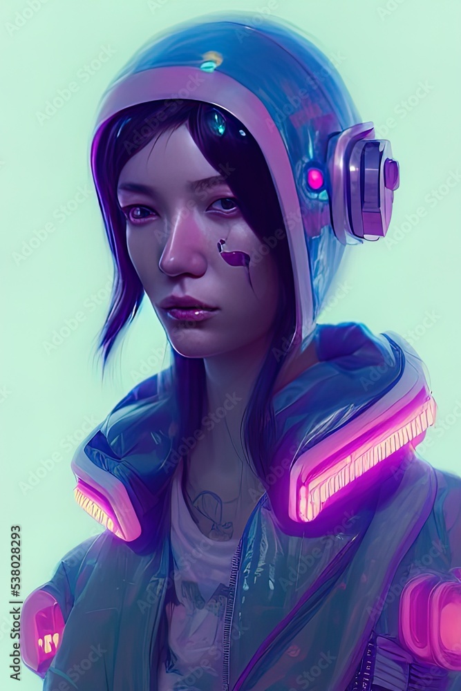 Cute girl face avatar illustration in cyberpunk style Stock ...
