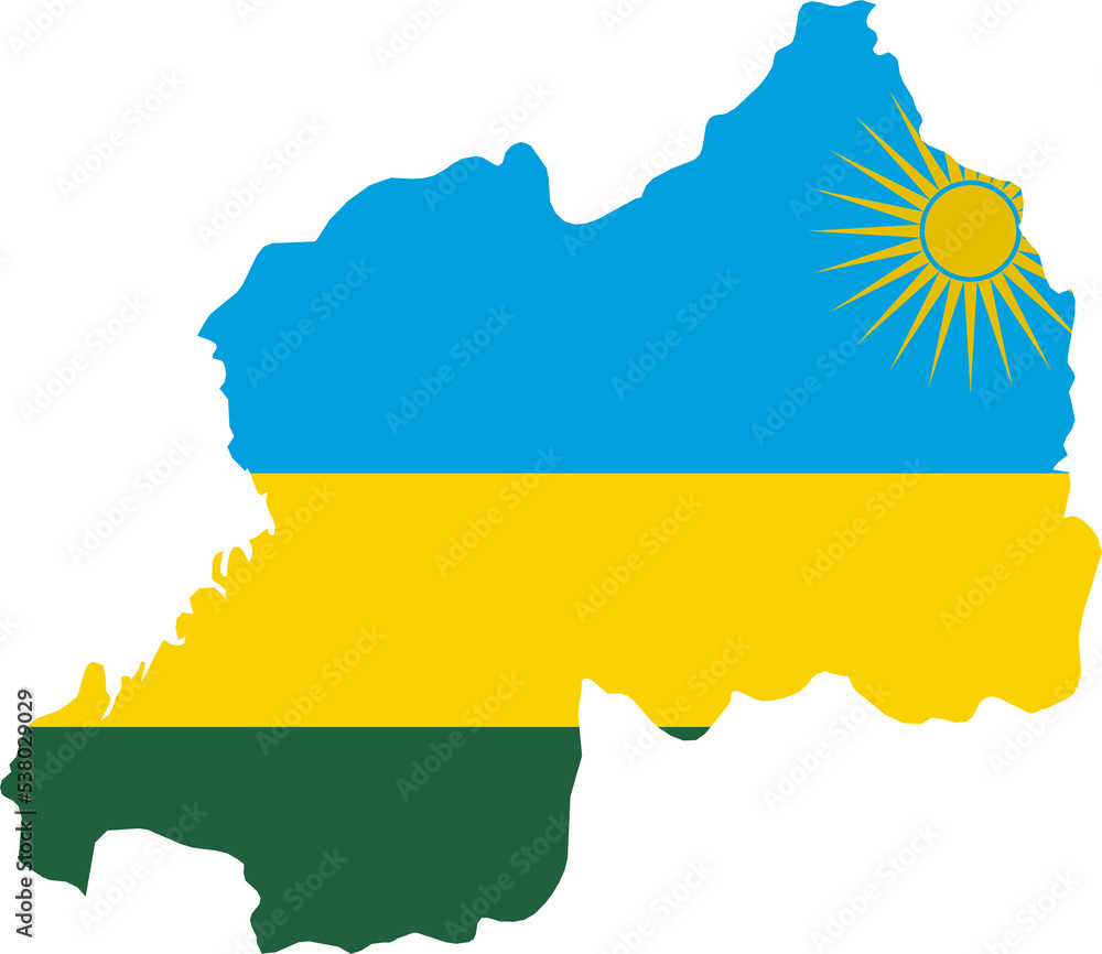 Rwanda Map Flag. Rwandan Border Boundary Country Shape Nation National ...