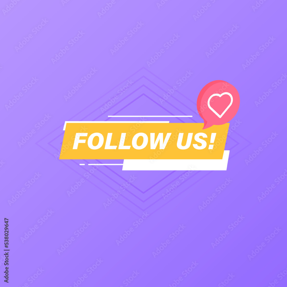 Follow us vector banner on square background. Following social media ...