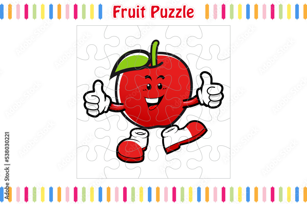 Fruit Puzzle Game for kids, jigsaw pieces color worksheet activity page ...