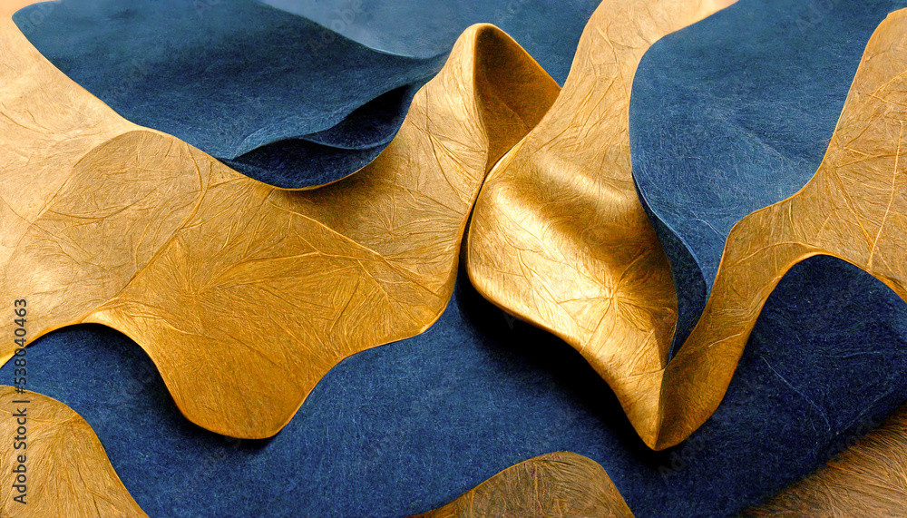 Blue textile and gold background, luxury backdrop, abstract design, 3D ...
