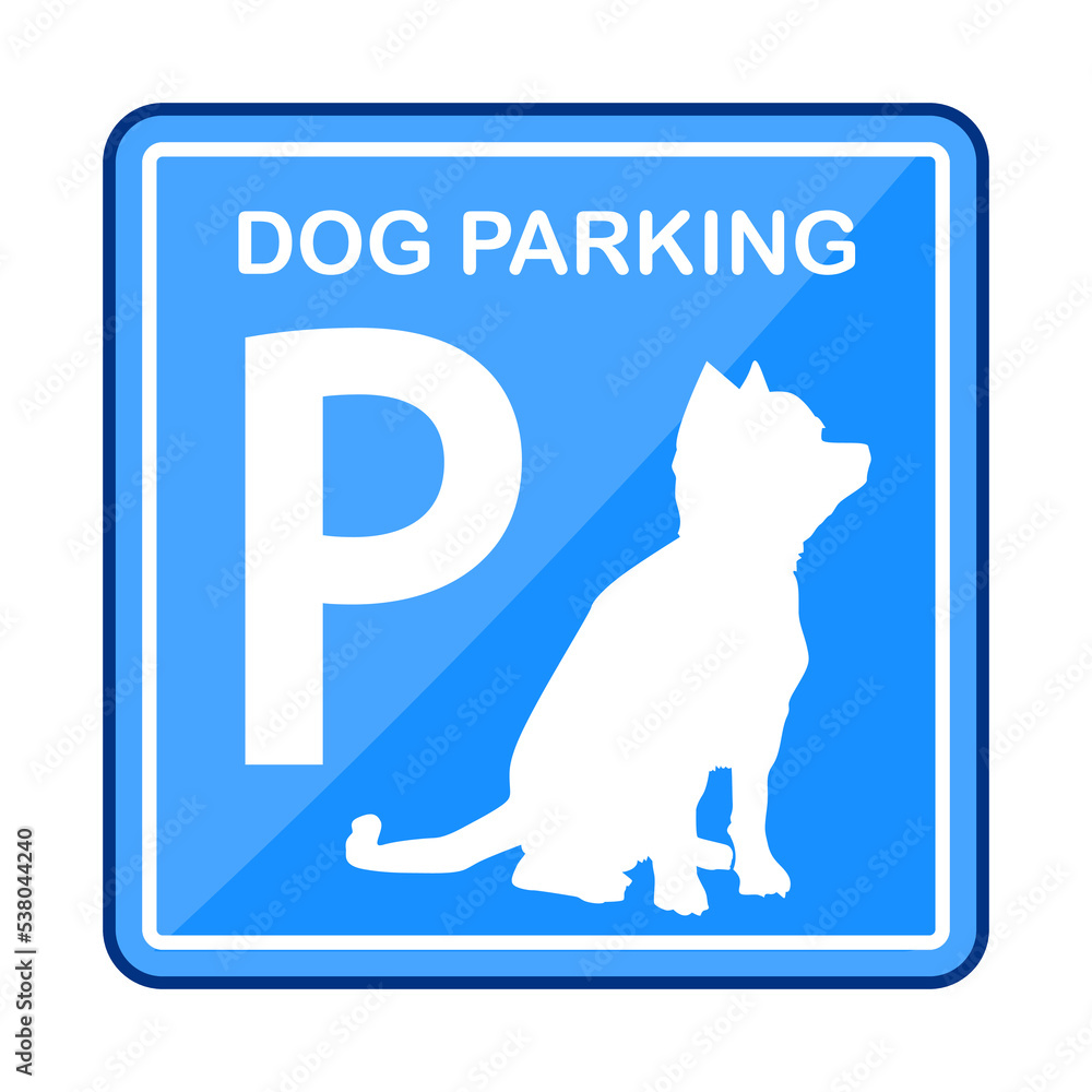 Parking dog street sign isolated on white background. Blue parking sign ...