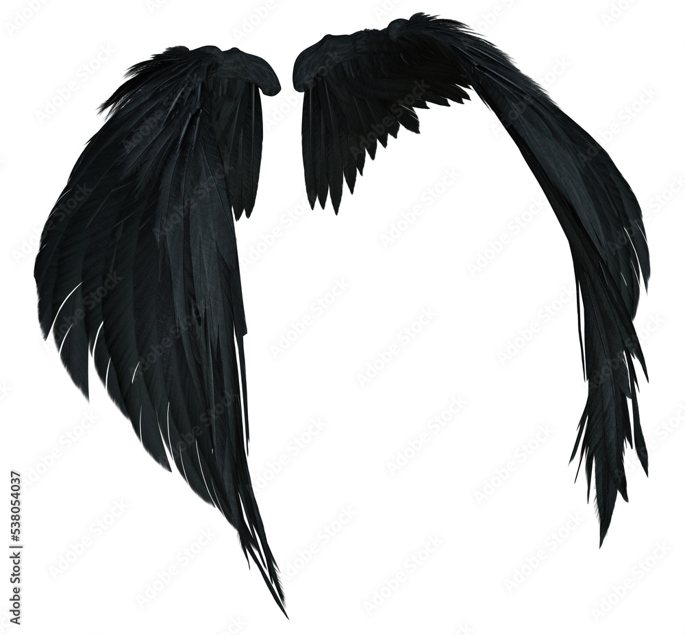 3D Rendered Black Fantasy Angel Wings Isolated On Transparent ...