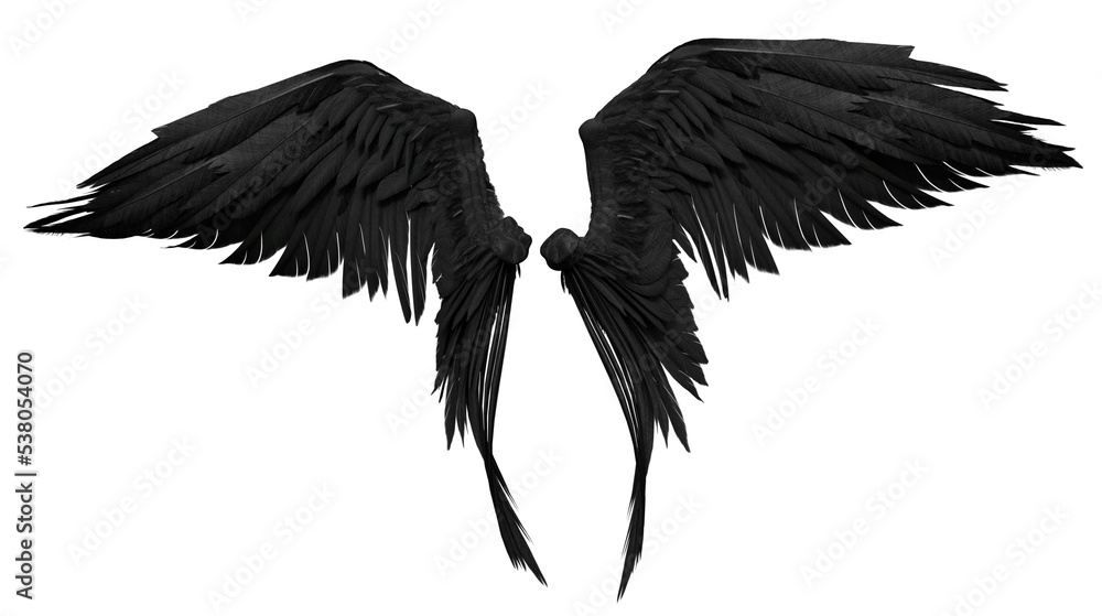 3D Rendered Black Fantasy Angel Wings Isolated On Transparent ...