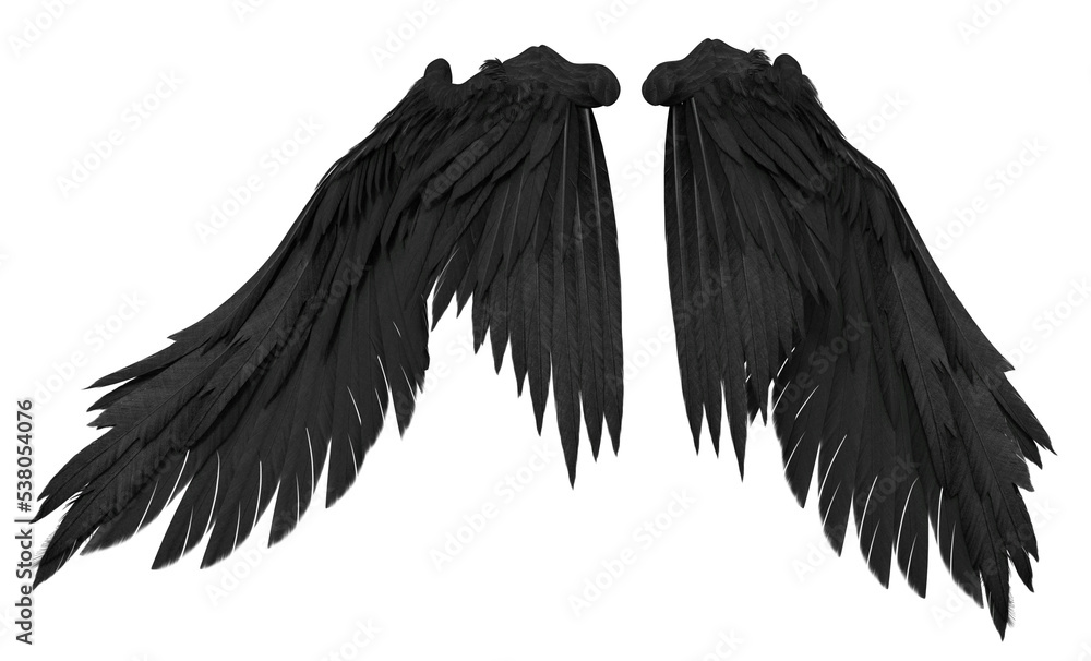 3D Rendered Black Fantasy Angel Wings Isolated On Transparent ...