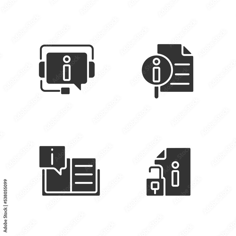 Client information support black glyph icons set on white space. Open ...
