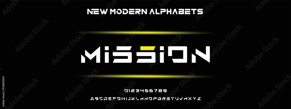 MISSION Sports minimal tech font letter set. Luxury vector typeface for ...