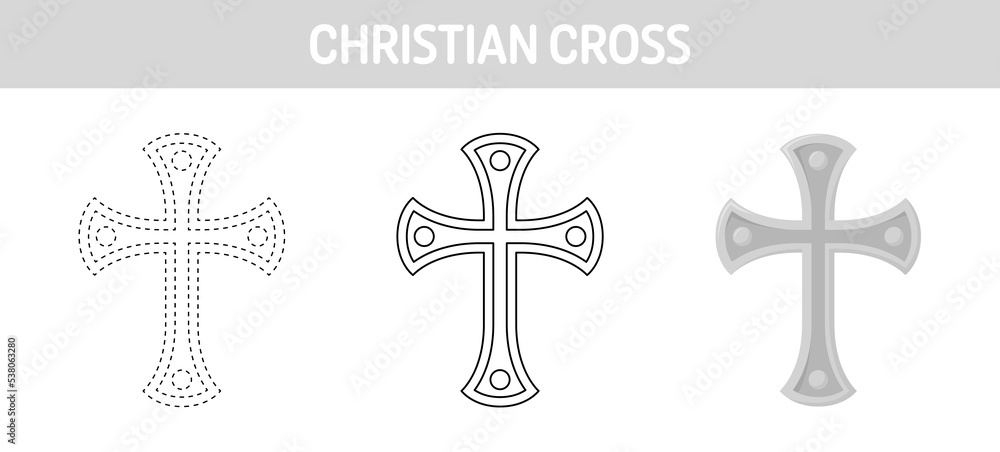 Christian Cross tracing and coloring worksheet for kids Stock Vector ...