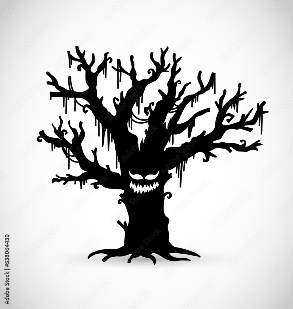 Spooky and scary halloween monster evil tree vector illustration Stock ...