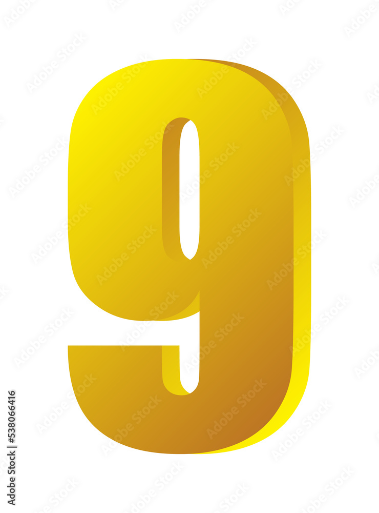 Gold nine text PNG image. Stock Illustration | Adobe Stock