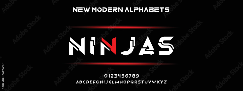 NINJAS Sports minimal tech font letter set. Luxury vector typeface for company. Modern gaming ...