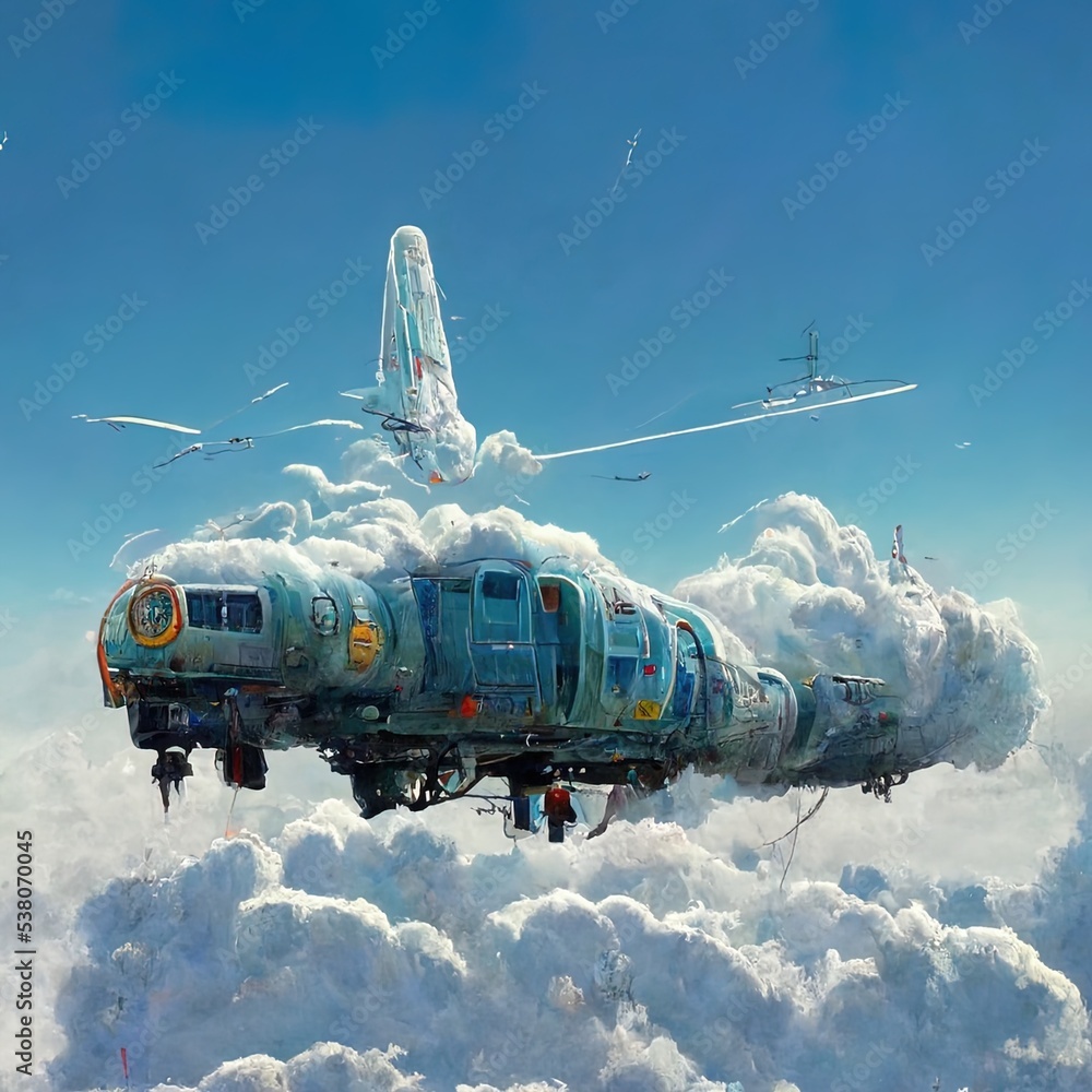 Fantasy Jet Plane Aircraft Ship - Anime Style - Digital Art, 3D Render ...