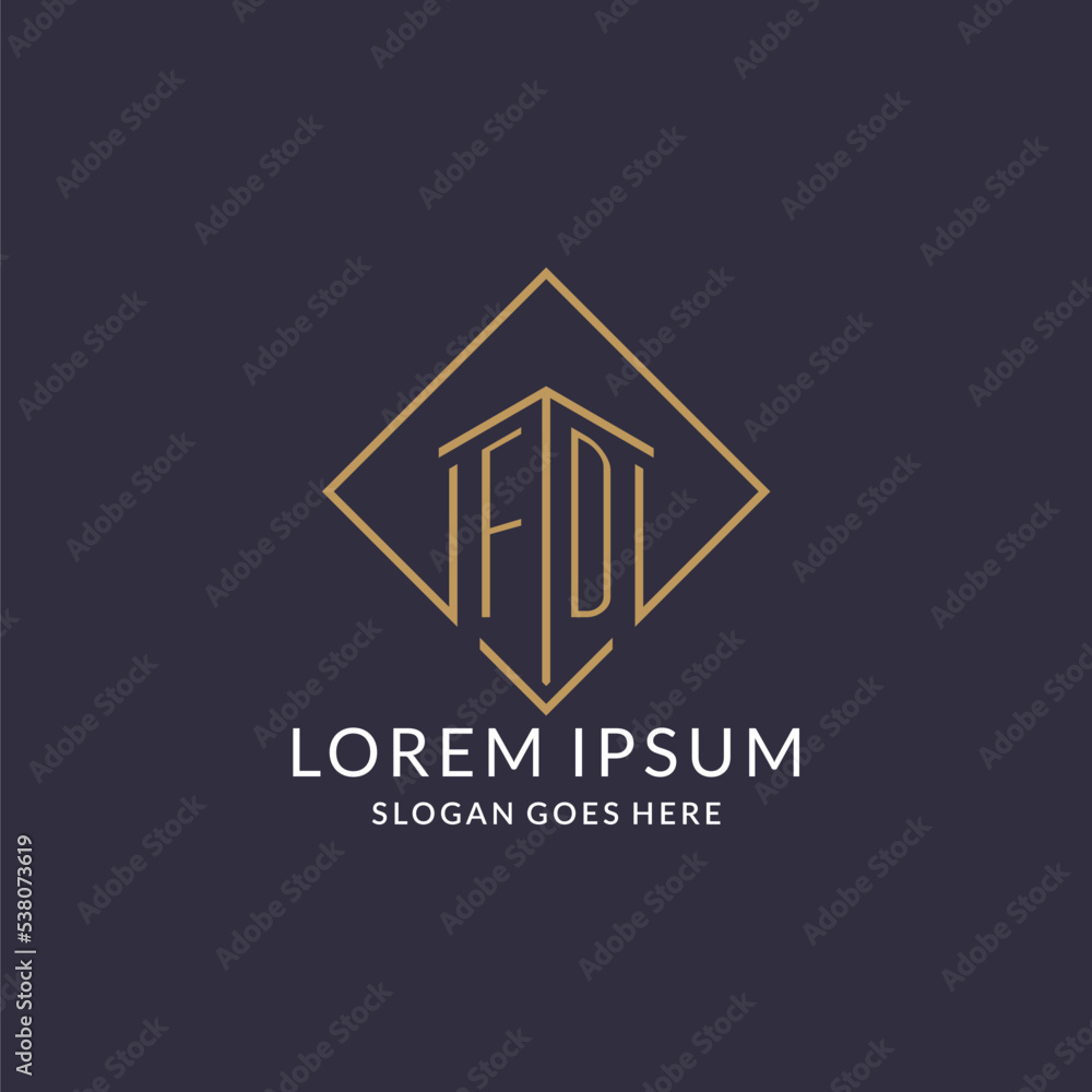 Letter FD logo with rhombus square line shape, luxury modern logo style ...