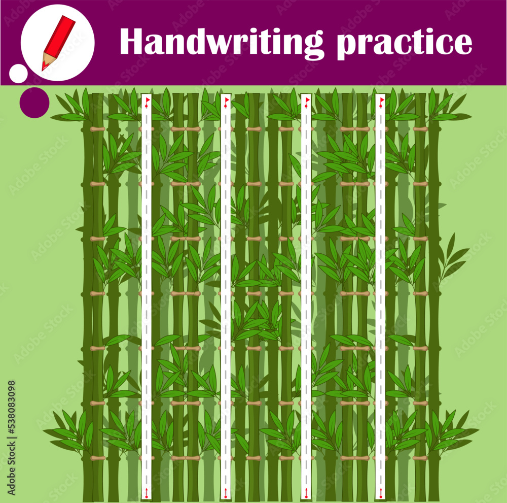 Tracing lines for kids with bamboo stalks. Straight lines. Handwriting ...