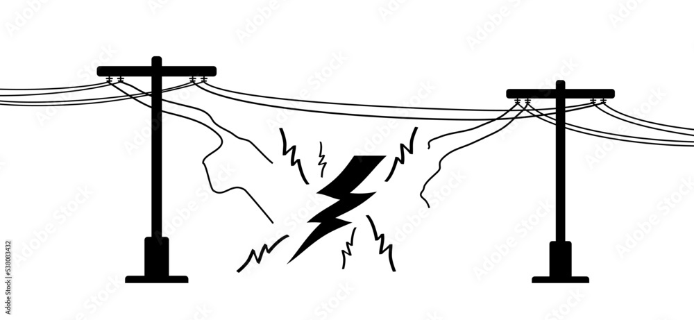 Tangent towers. High voltage pole, electric wires and telephone cable ...