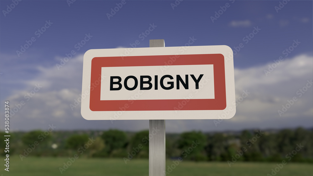 Panneau de la ville de Bobigny . Entrée dans la municipalité. Stock ...