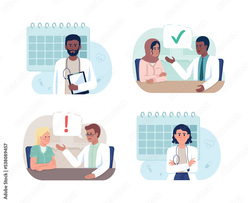 Regular doctor appointment 2D vector isolated illustrations set. Flat ...
