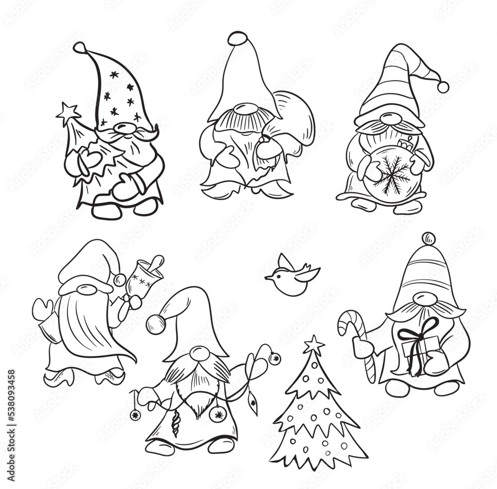 Collection of cute gnomes for christmas cards.Cartoon characters in ...