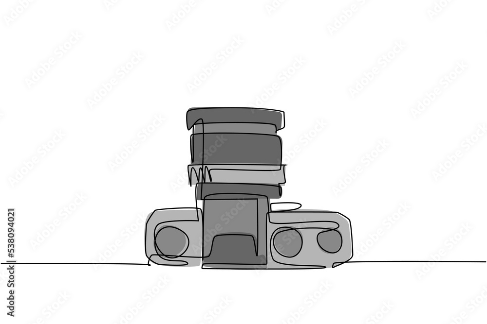 One continuous line drawing of old retro vintage analog slr camera with ...