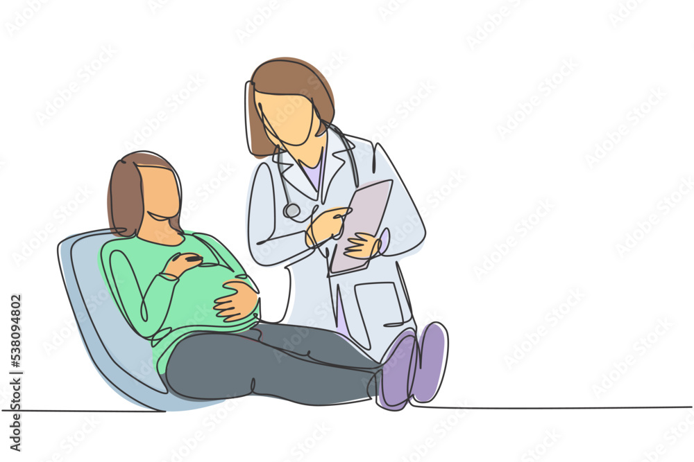 One single line drawing of female obstetrics and gynecology doctor ...