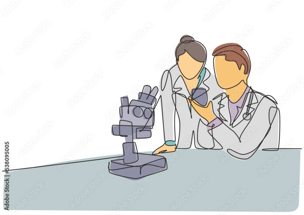 One continuous line drawing of scientist analyze blood sample using ...