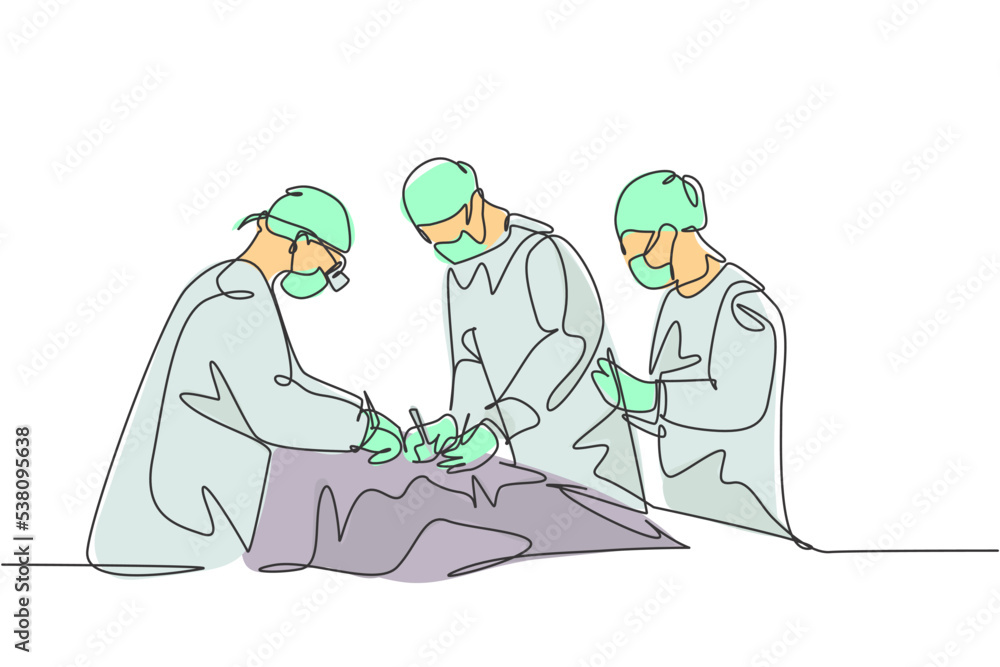 Single continuous single line drawing group of team surgeon doctor ...