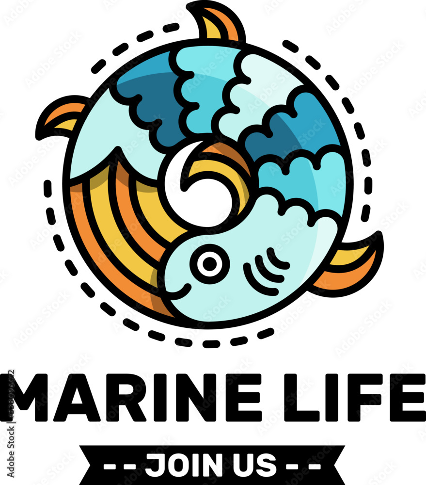 Cute fish illustration. Animal rolls into a round shape for logo ...