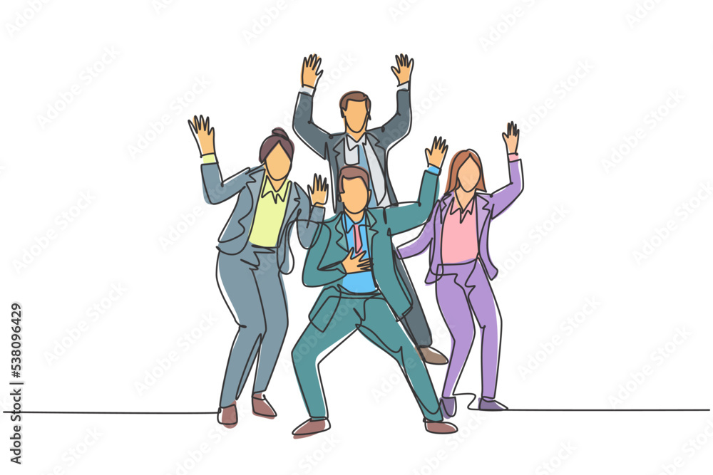 Single continuous line drawing of young happy male and female trainer ...